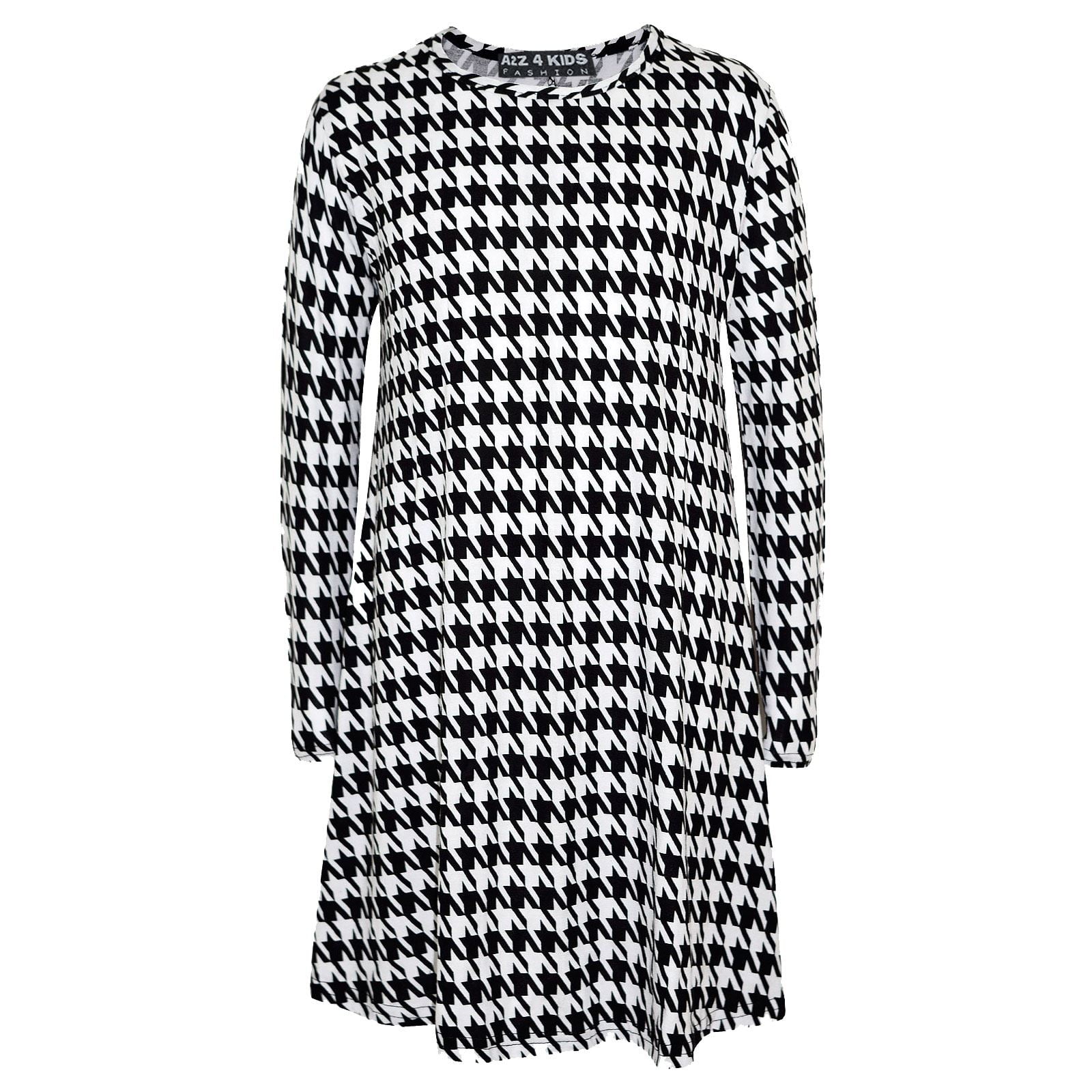 Kids Girls Swing Dresses Spicy Tartan Dog Tooth Print Fashion Dresses 3 ...