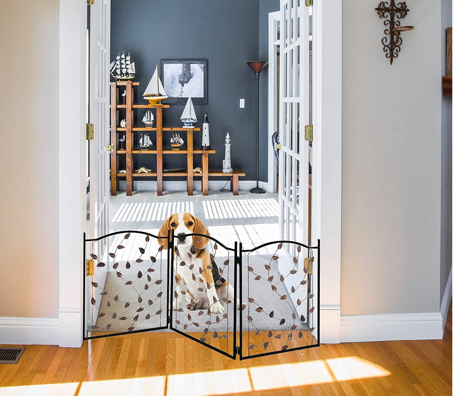 Zoogamo Leaf Design Metal Pet Gate, Indoor, Outdoor Dog Fence - Walmart.com