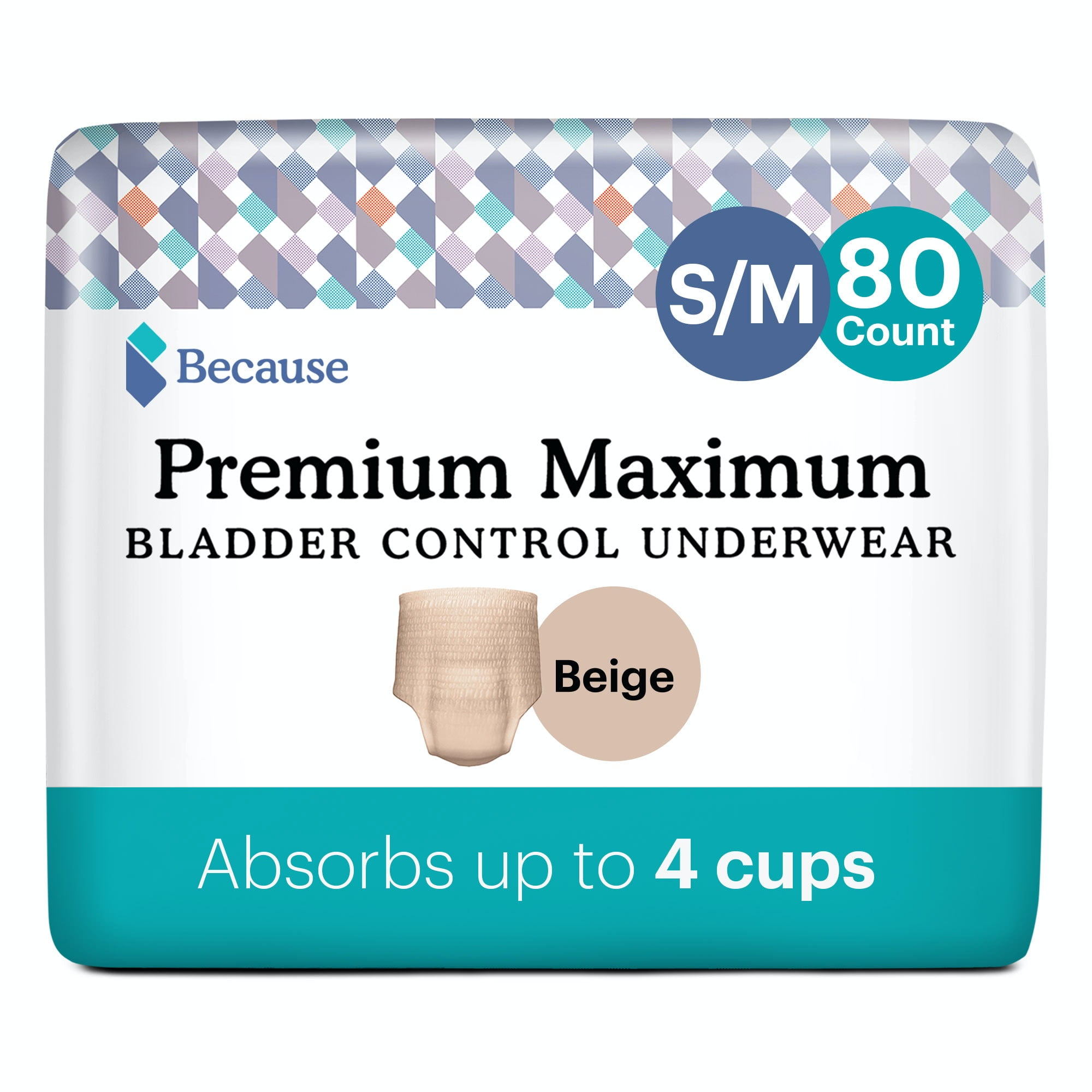 Because Premium Maximum Incontinence Underwear for Women, Small/Medium ...