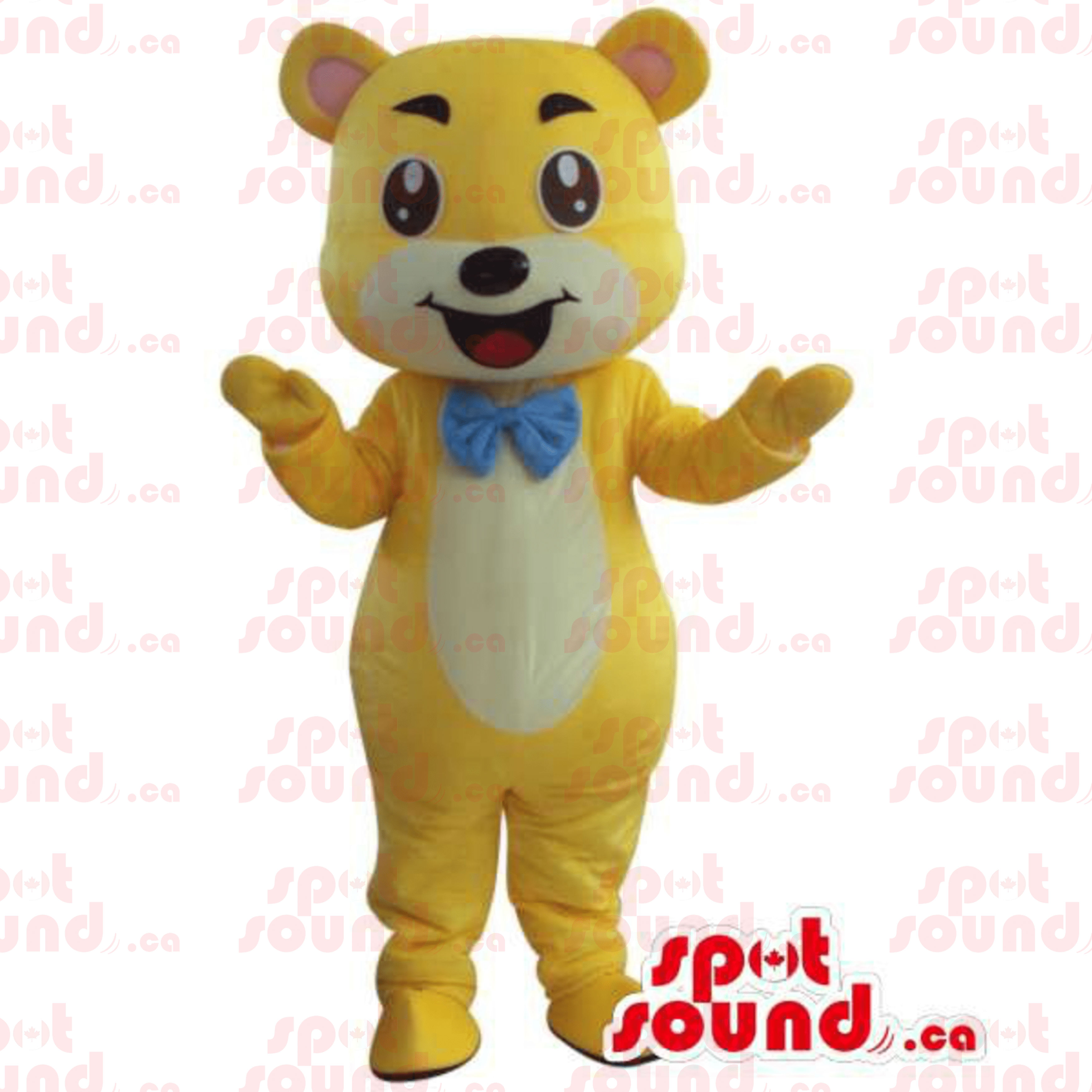 Yellow And White Teddy Bear Plush SPOTSOUND Mascot Dressed In A Blue ...