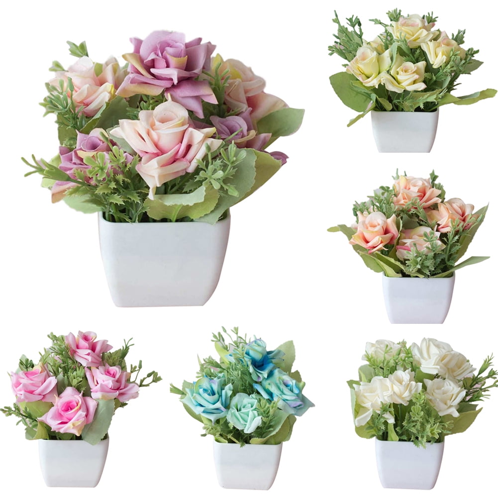 D-GROEE Artificial Plastic Flowers in Pots Arrangement for Living Room ...