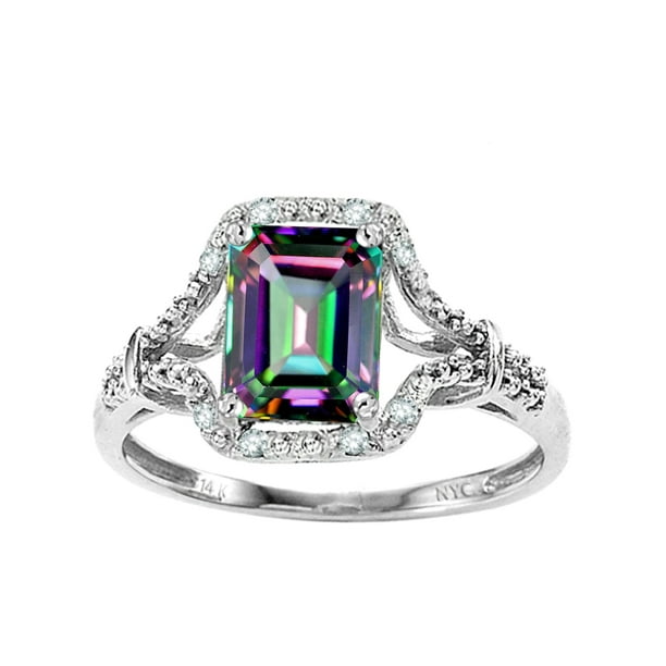 Star K Emerald Cut 8x6mm Rainbow Mystic Topaz Ring