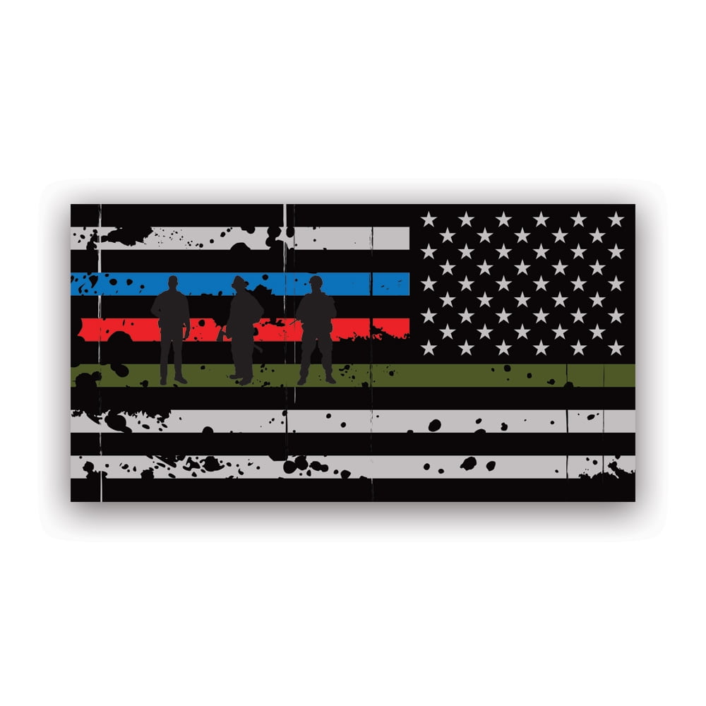 Reverse Tattered Thin Blue Red Green Line American Flag Sticker Decal ...