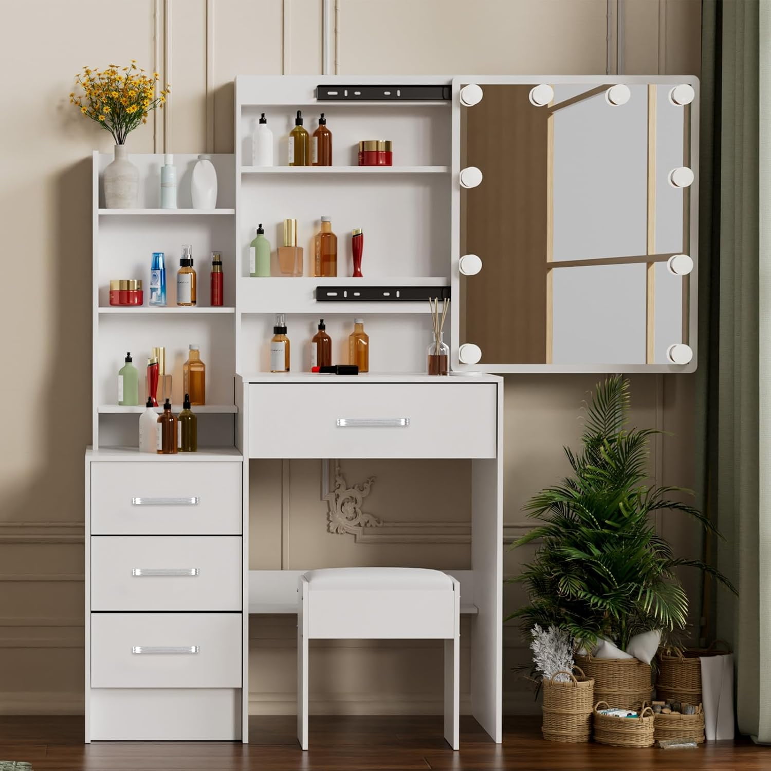 Click here for Yantong Vanity Desk With Sliding Mirror And Lights... prices