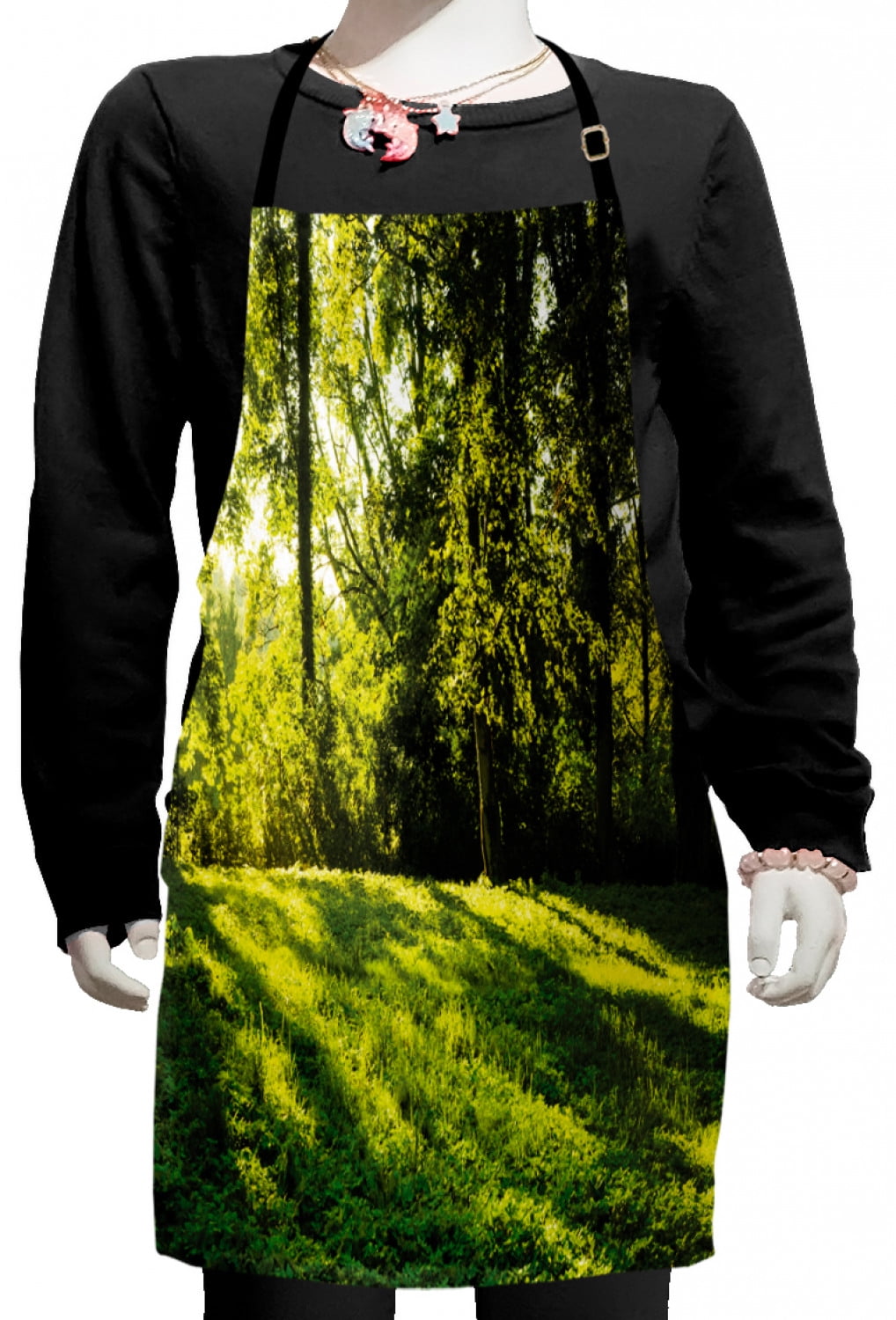Green Kids Apron, Forest Landscape at Sunrise Beams Trees Grass Field ...