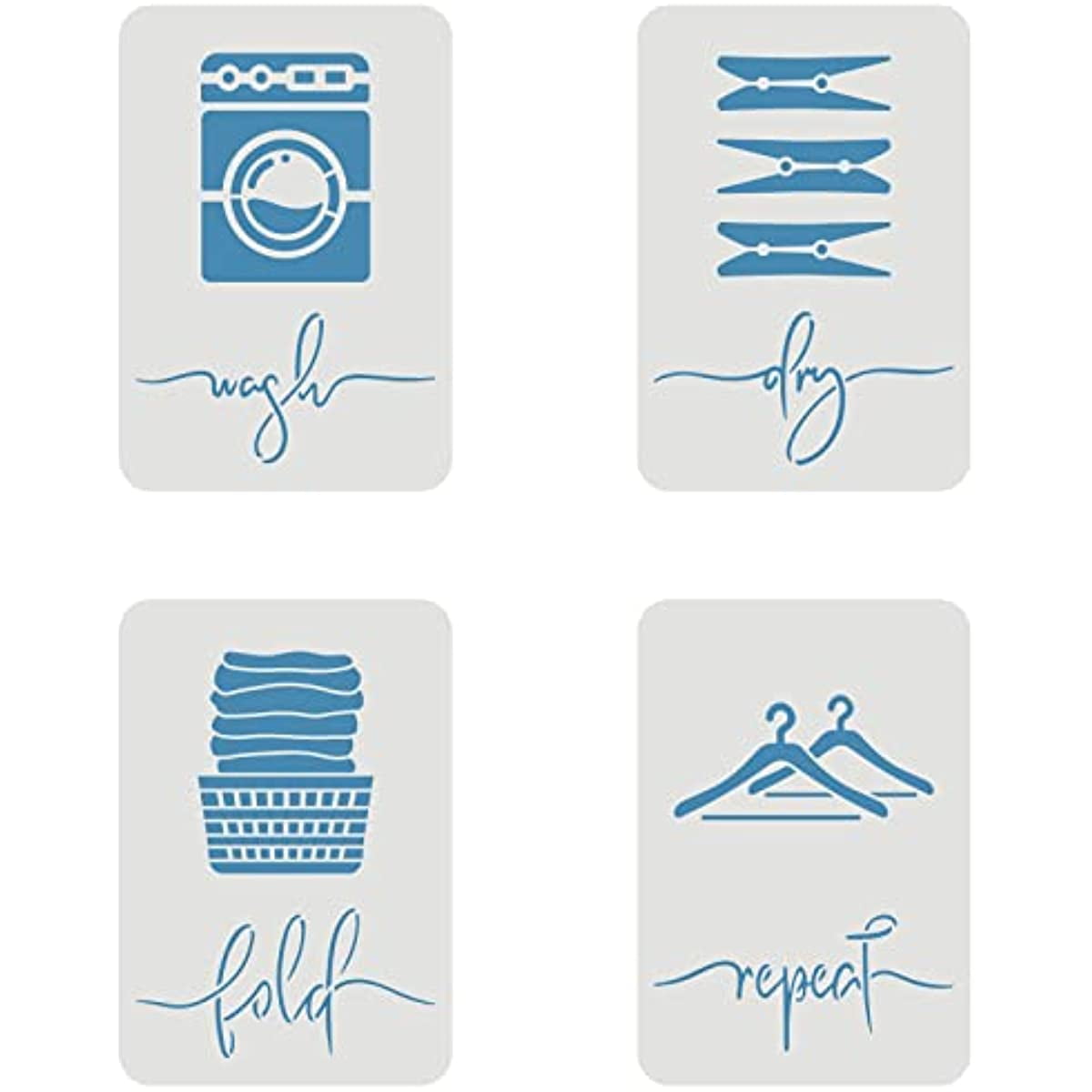 4 Pcs Laundry Room Stencils 11.7x8.3 inch Wash Dry Fold Repeat Stencils ...