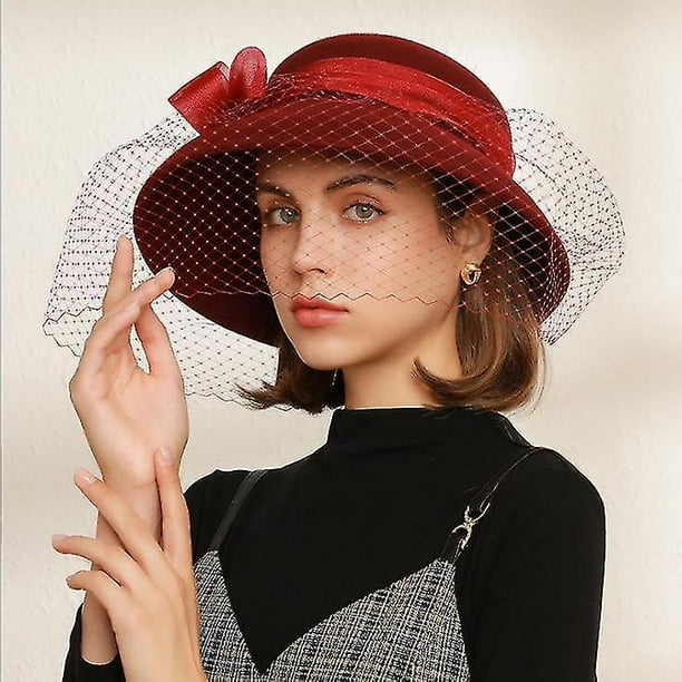 Top Hat Elegant Light Luxury Wool Hat Banquet Top Hat Basin Hat Tulle ...