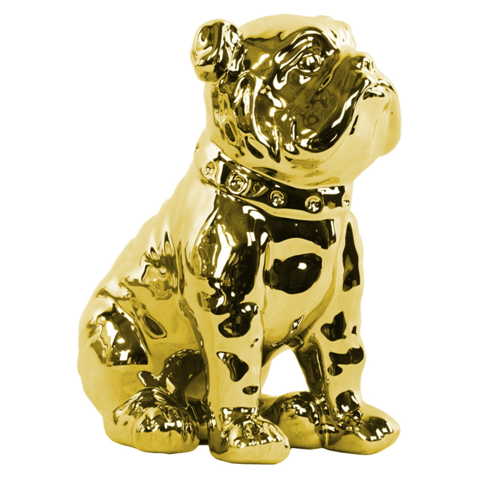 Ceramic Sitting British Bulldog with Collar Figurine, Polished Chrome ...