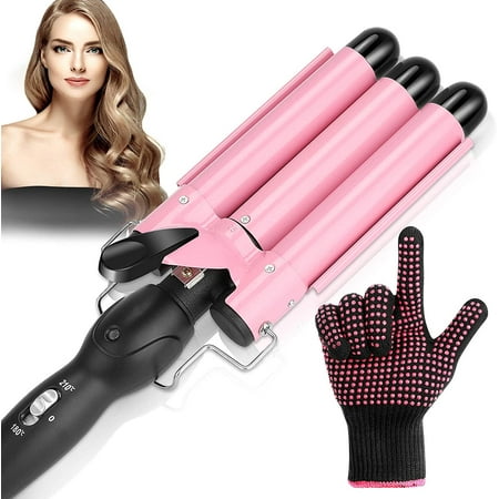 3 Barrel Curling Iron Wand, 1 Inch Hair Crimper Iron Temperature Adjustable Ceramic Tourmaline ...
