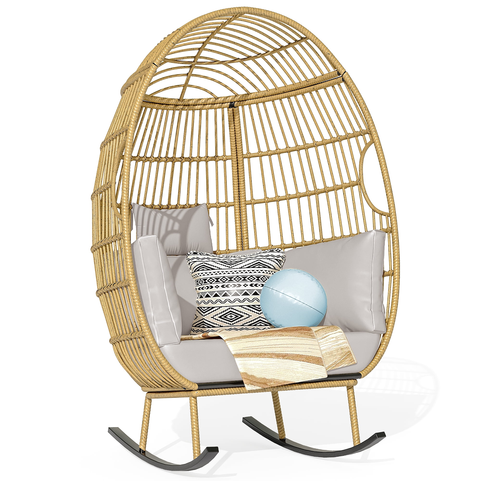 YITAHOME Outdoor Rocking Egg Chair, Wicker Patio Rocking Basket Chair ...