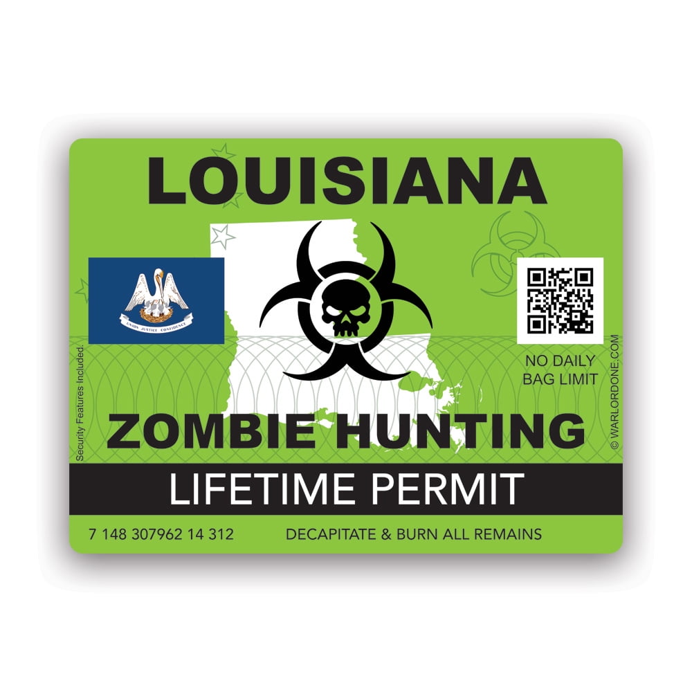Zombie Louisiana State Hunting Permit Sticker Decal - Self Adhesive ...