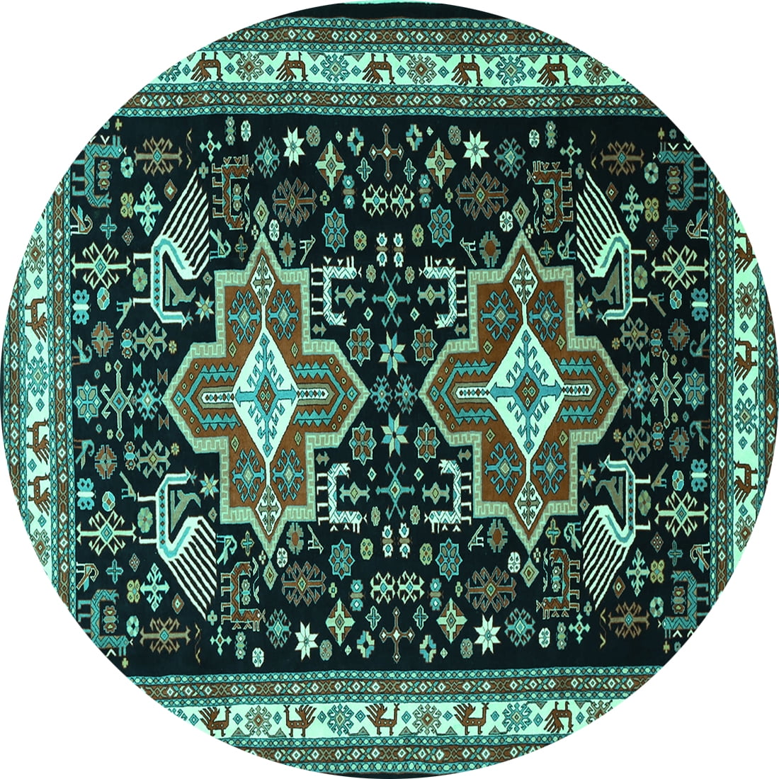 Ahgly Company Indoor Round Persian Turquoise Blue Traditional Area Rugs ...