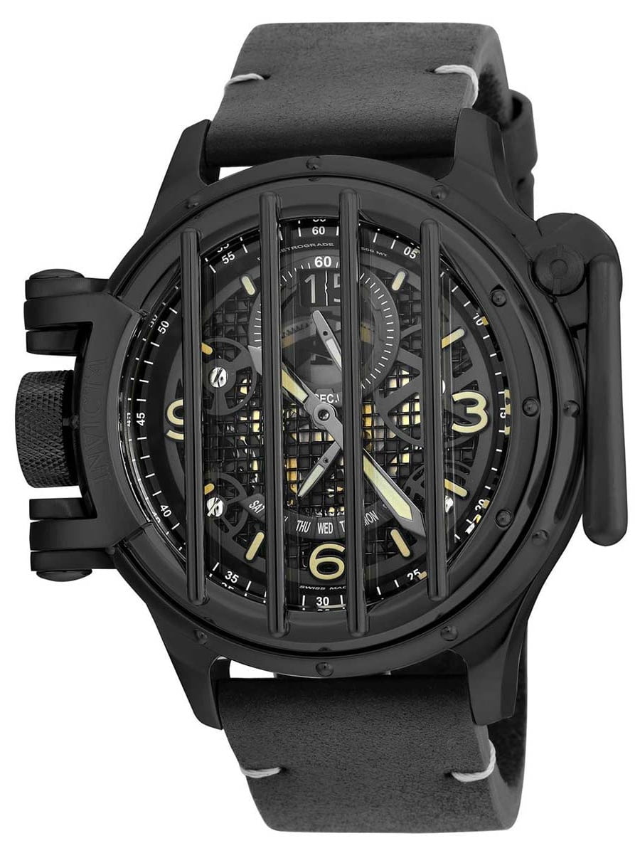 Invicta Men's 20256 Vintage Nated Black Dial Black IP Steel Black Leather Strap Dive Watch ...