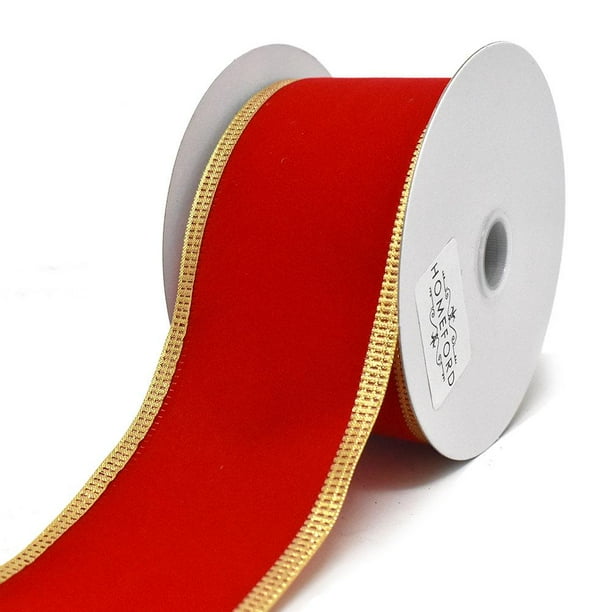 Red Velvet Metallic-Colored Trim Wired Ribbon, 1-1/2-Inch, 10-Yard ...