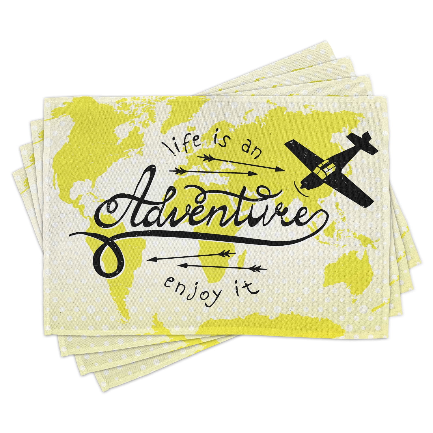 Adventure Placemats Set of 4 Life is an Adventure Quote Map of the ...