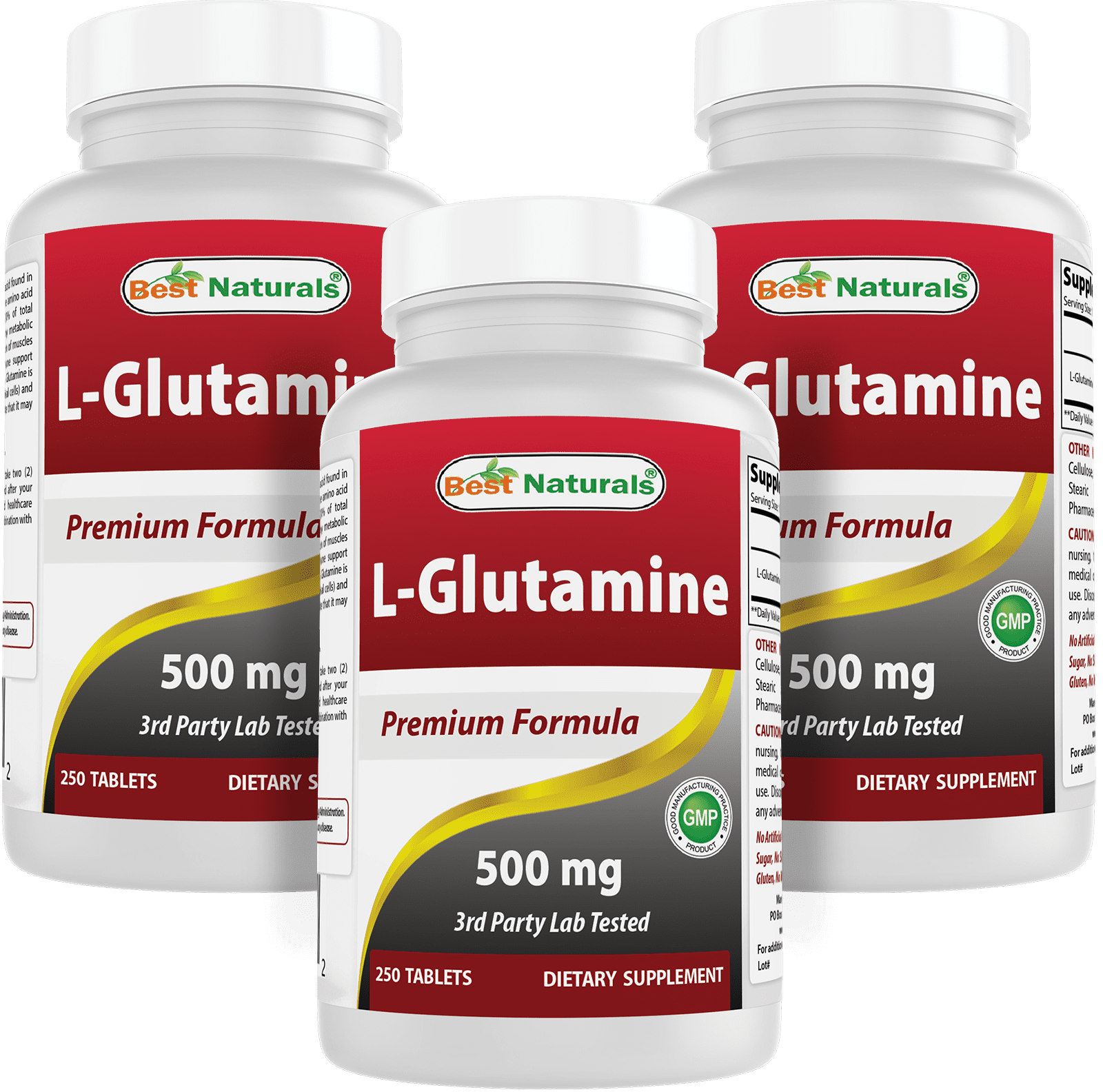 3 Pack Best Naturals L-Glutamine 500 mg 250 Tablets - Walmart.com
