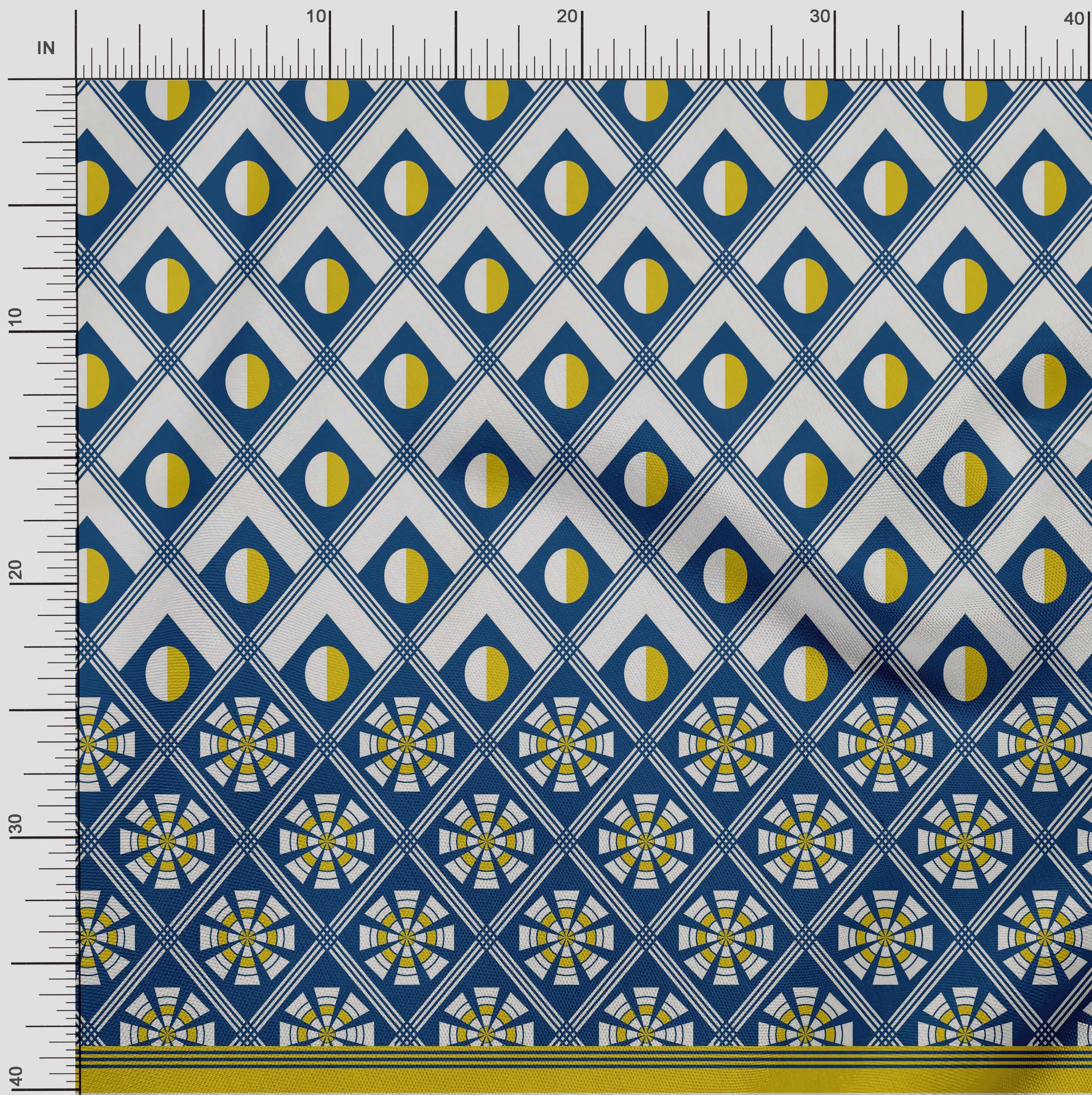 oneOone Cotton Silk Blue Fabric Geometric Panel Sewing Material Print ...