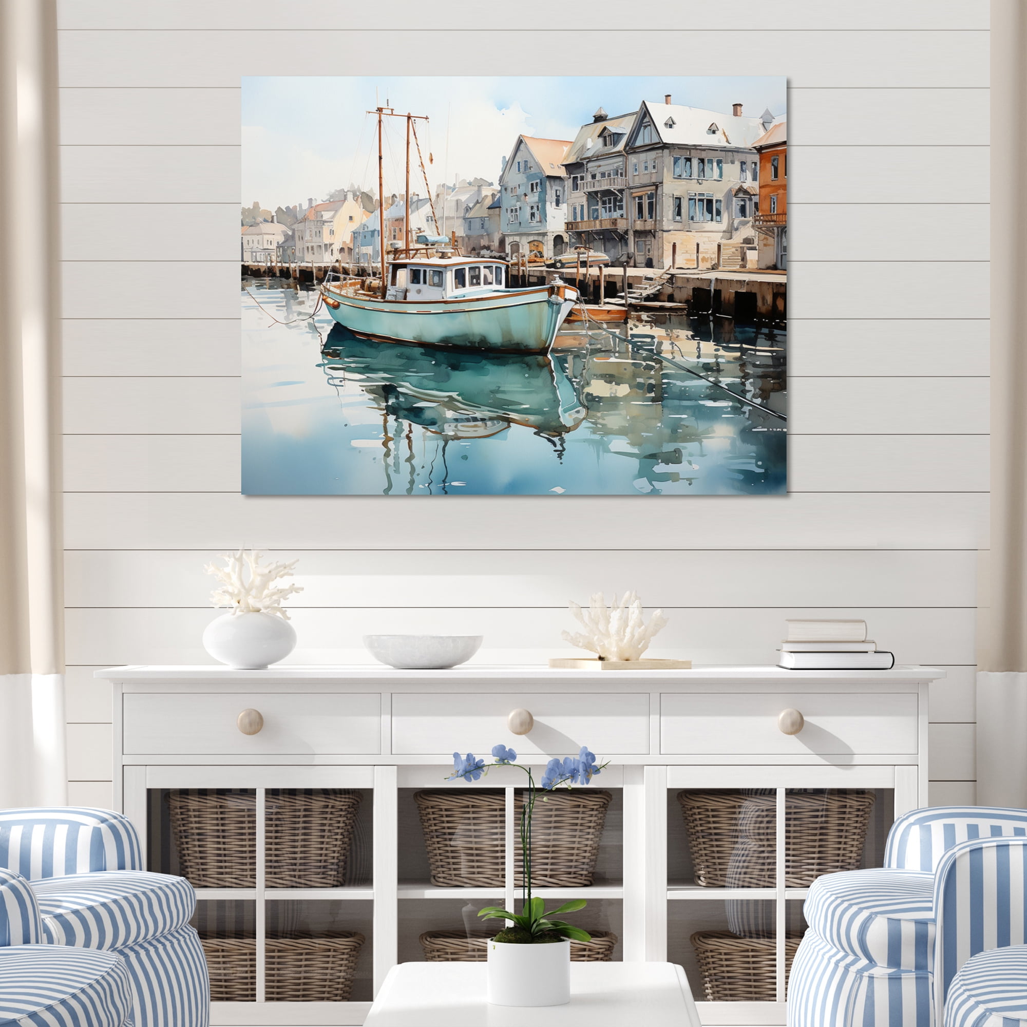 Click here for Designart Coastal Port Wall Art Decor  Port Landsc... prices