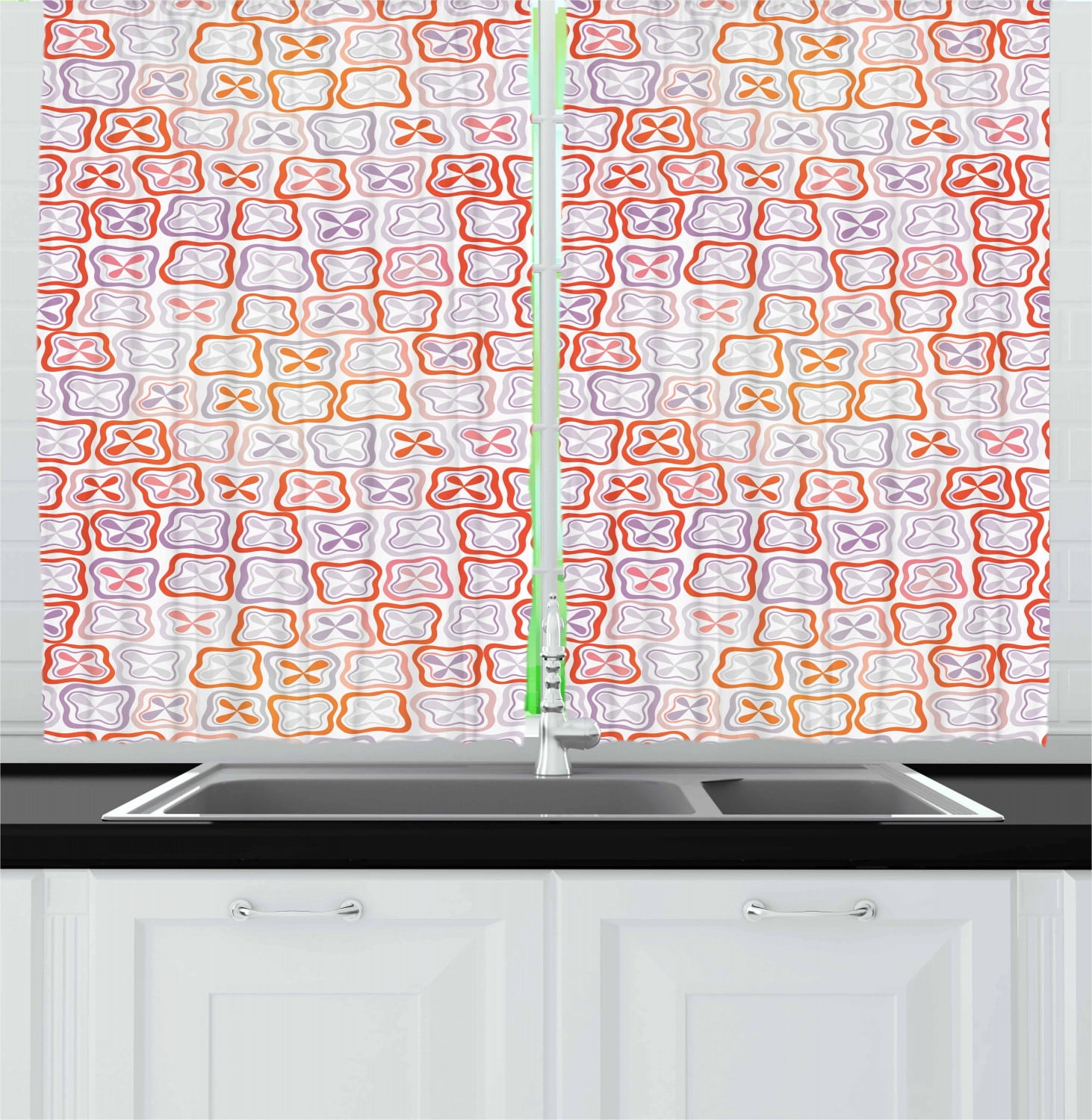 Funky Curtains 2 Panels Set, Amorph Wavy Uneven Forms with Four-Petal ...