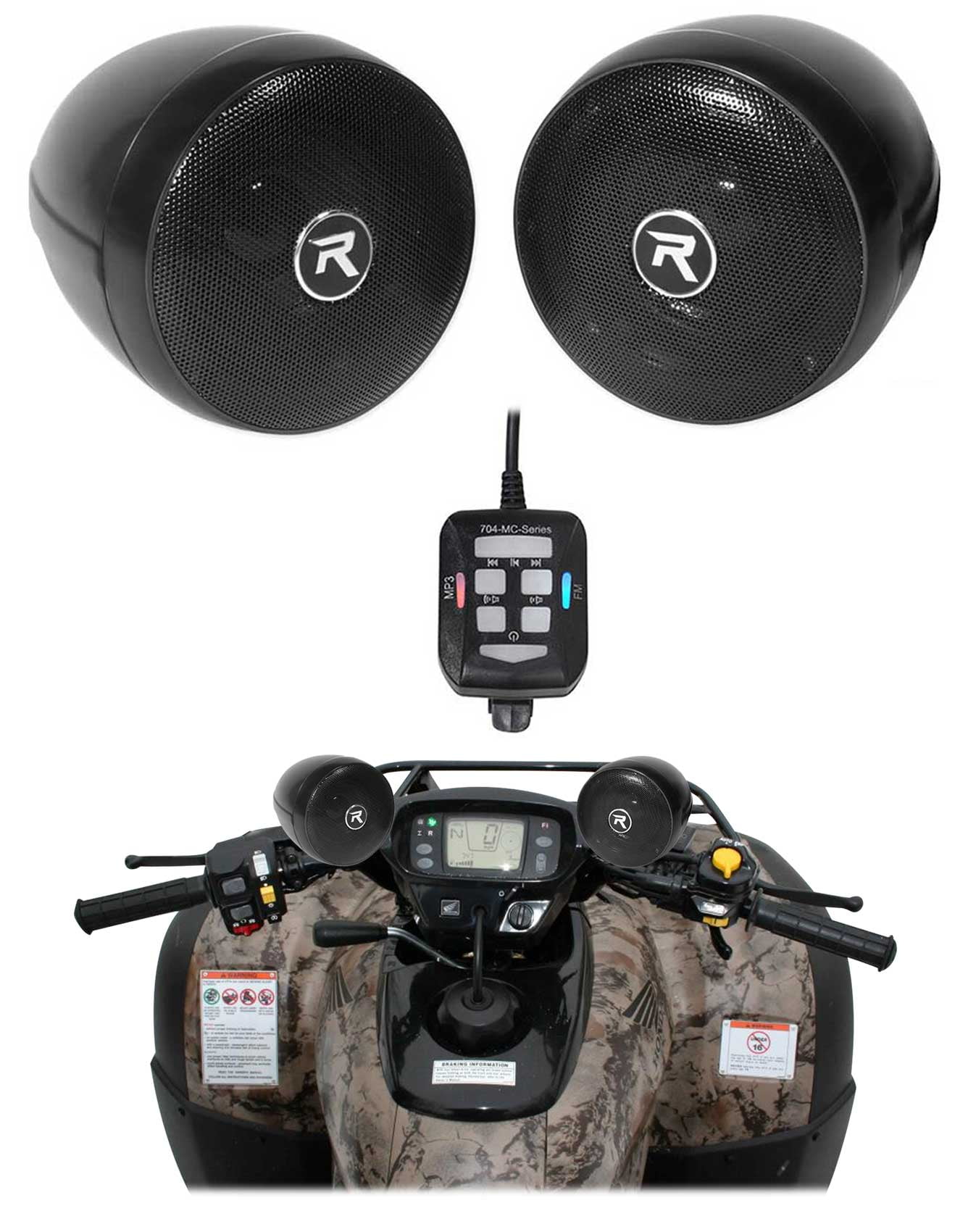 Rockville Bluetooth ATV Audio System w/ Handlebar Speakers For Honda ...