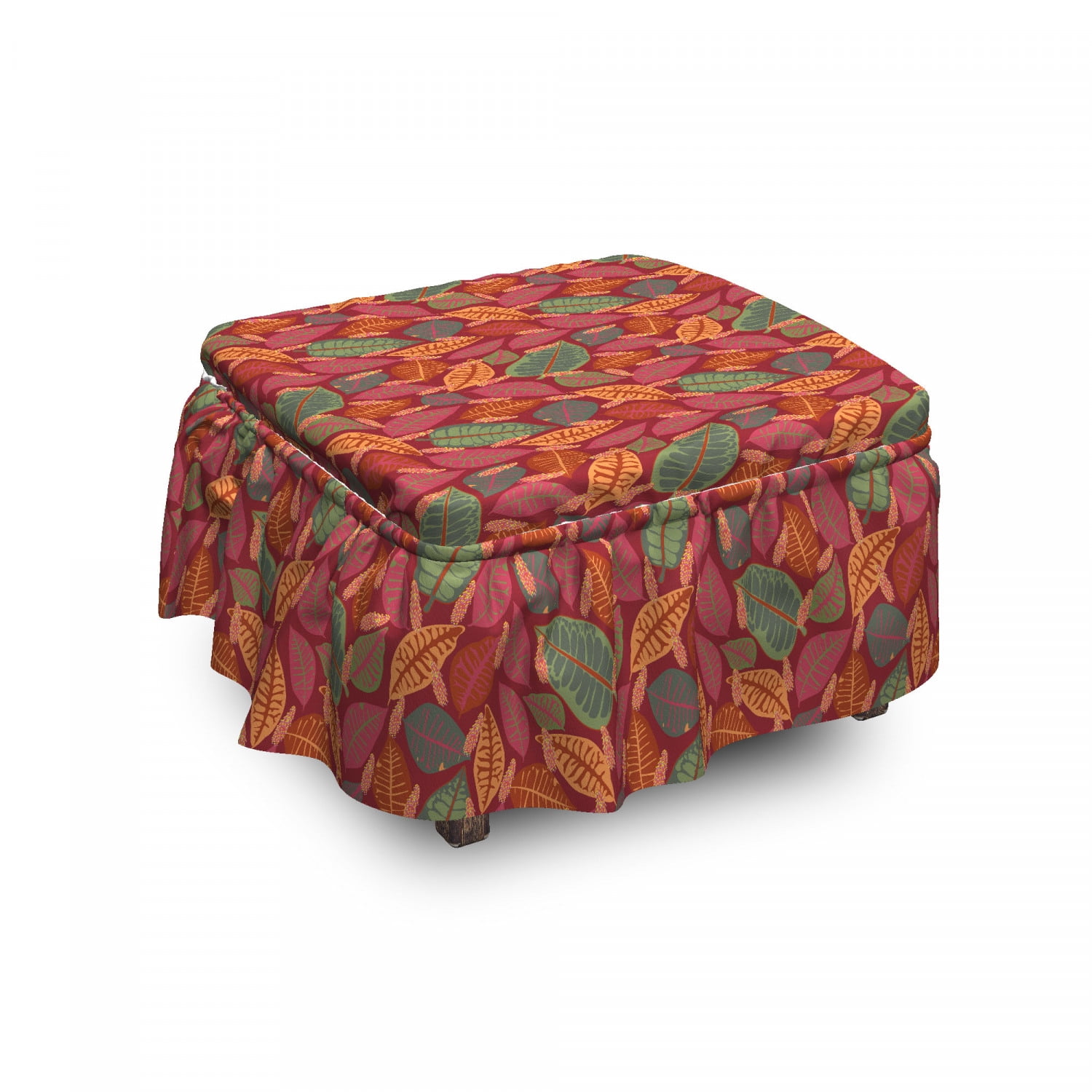 Philodendron Ottoman Cover, Autumnal Botanical, 2 Piece Slipcover Set ...
