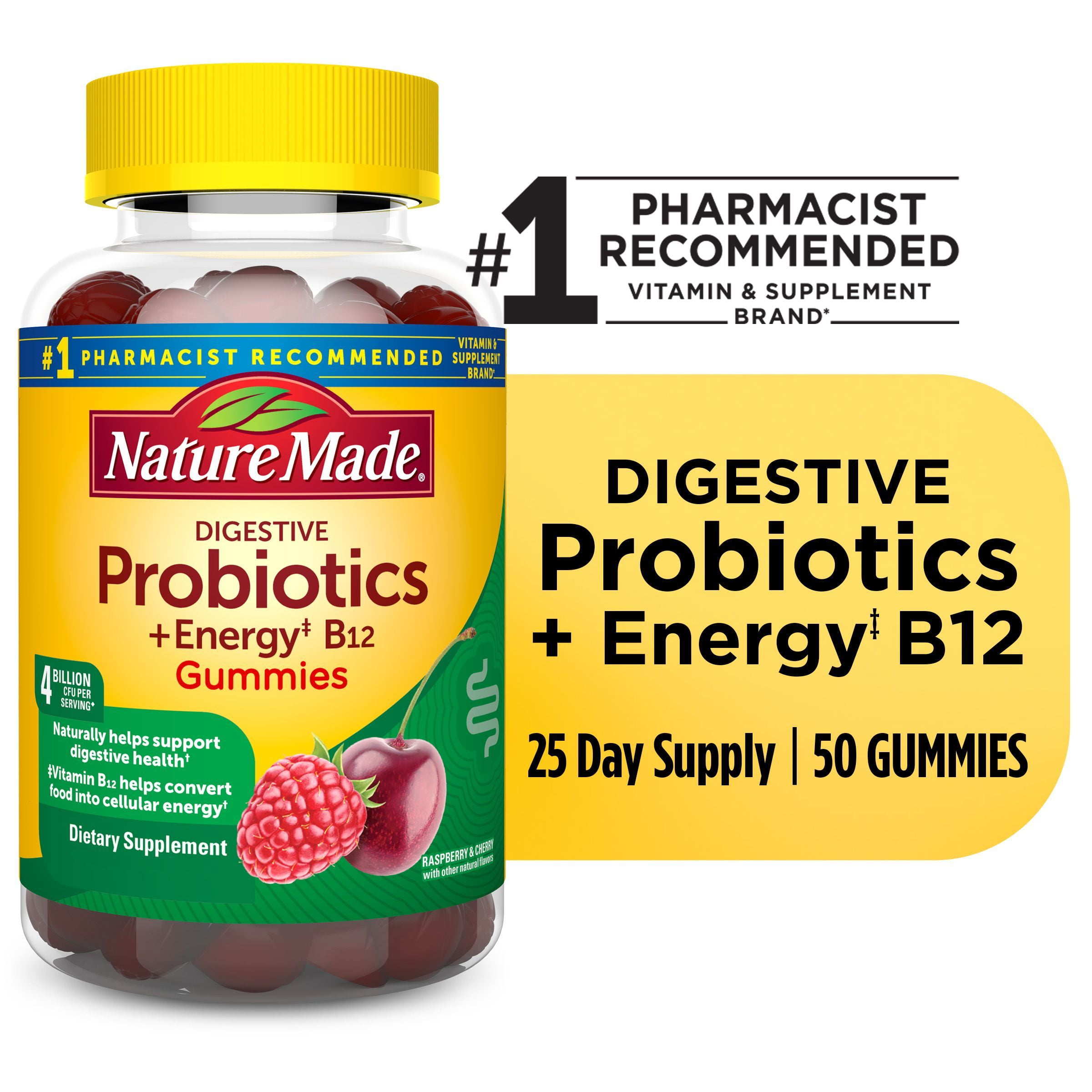 Nature Made Digestive Probiotics and Energy B12 Gummies, Digestive ...