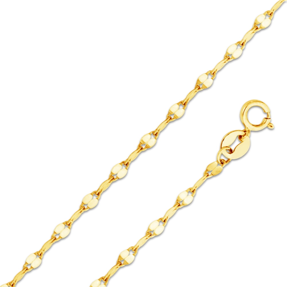 14k Yellow Gold Solid 2mm Twisted Mirror Chain Necklace 20" - Walmart.com