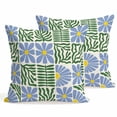Blue Flower Pillow Covers Set of 2, Green Curve Abstract Floral Plaid ...