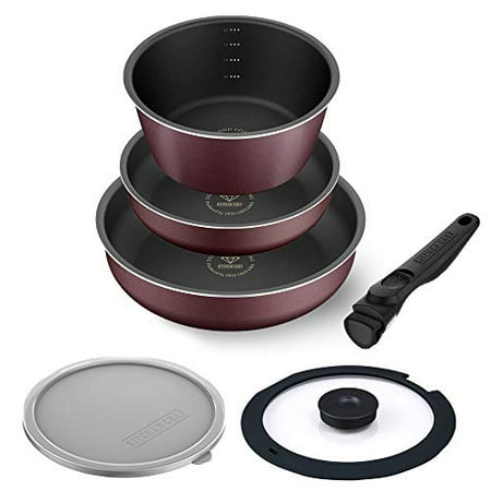 Iris Ohyama Frying Pan Pot Set 6 Pieces IH Gas Fire Deep Diamond Coat Scaled Oven Cooking ...