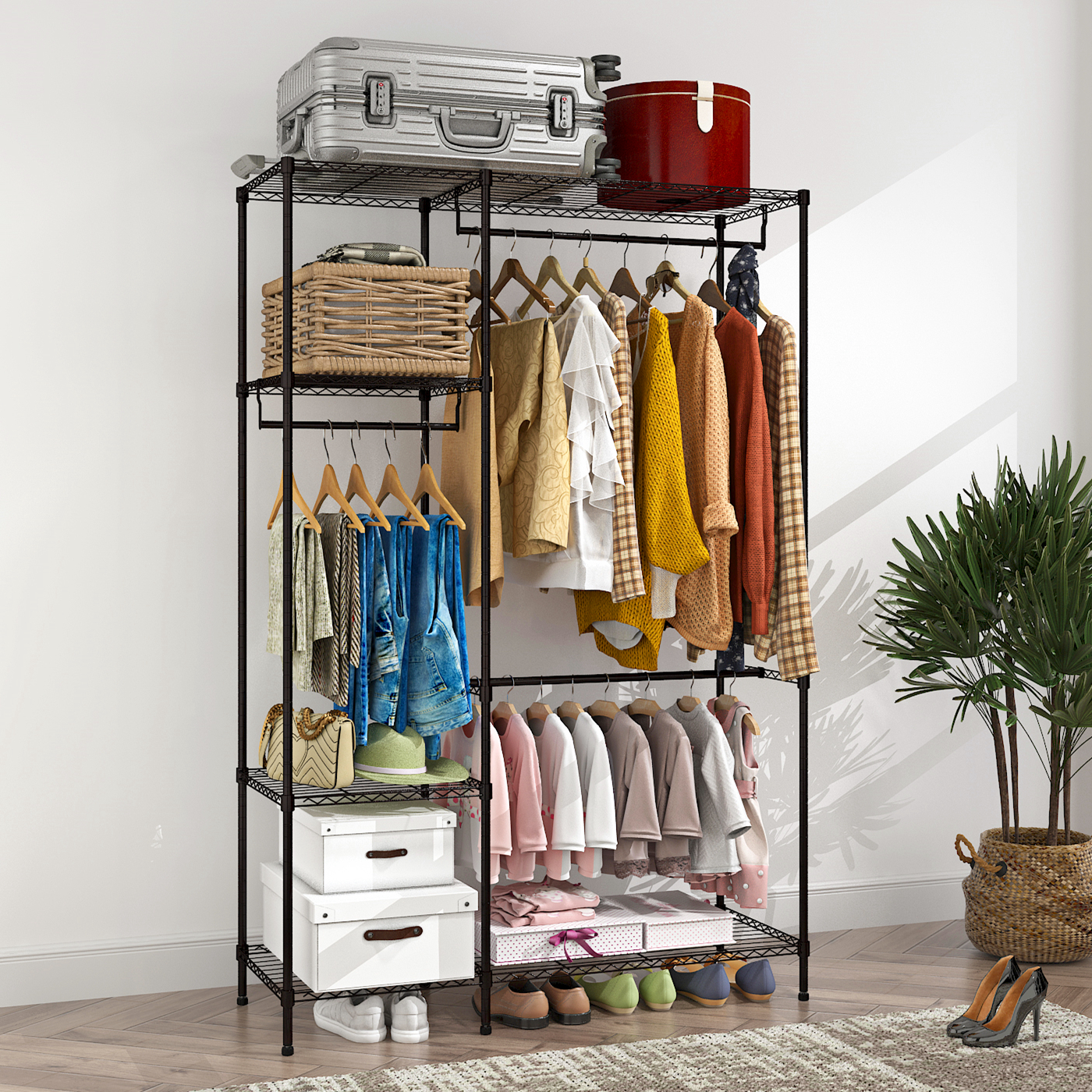 UBesGoo Freestanding Closet System Organizer Heavy Duty Garment Rack ...