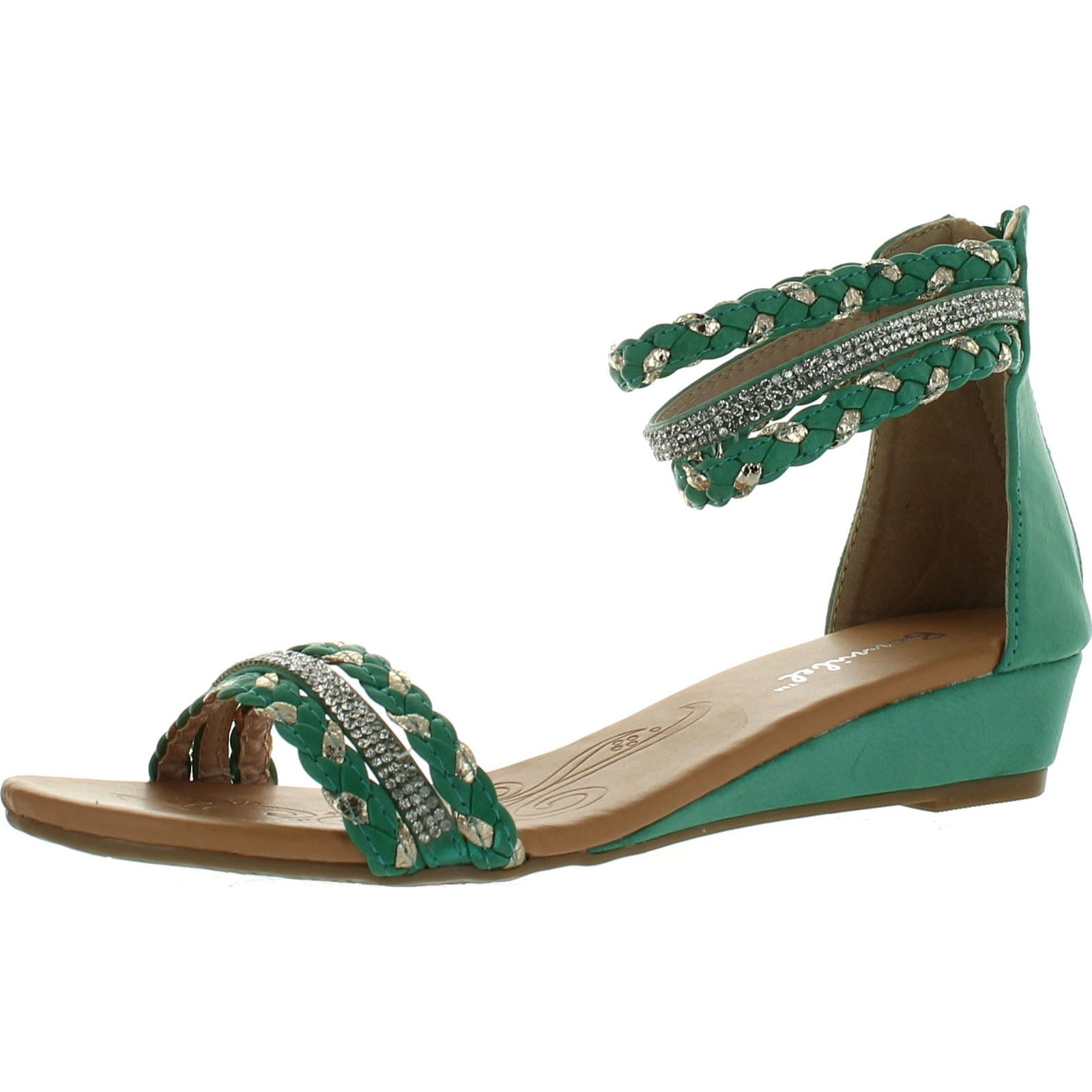 Bonnibel Womens Felice-1 Weave Strap Rhinestone Back Zipper Low Wedge ...