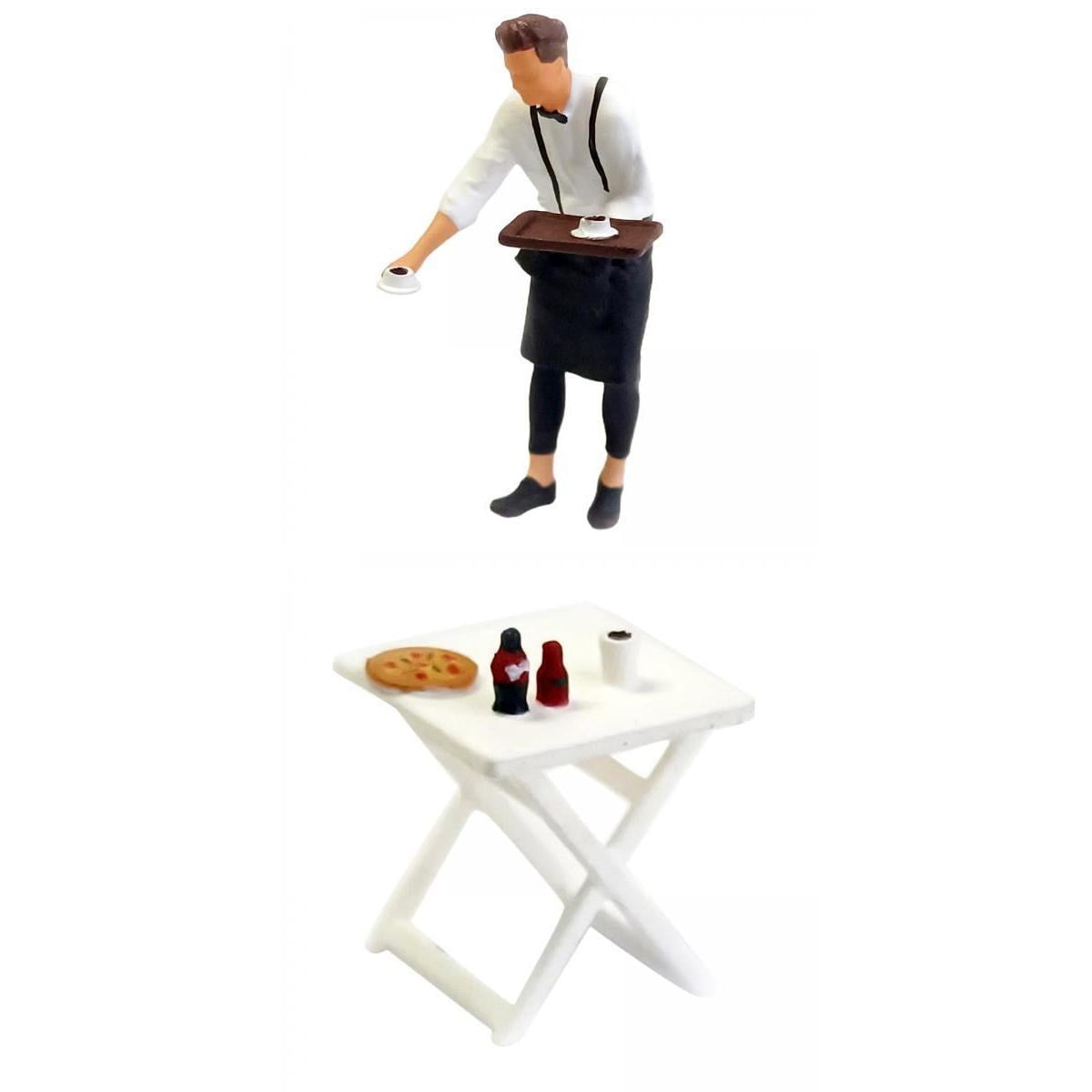 1:64 Figure Waiter Coffee Table Scene Train Railway Toy Collectibles S ...