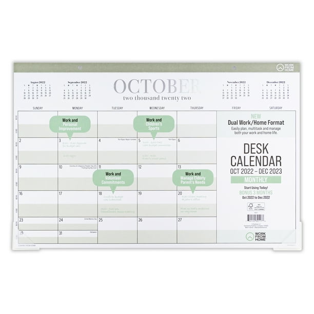 Work from Home Monthly Desk Pad Calendar, October 2022 - December 2023 ...