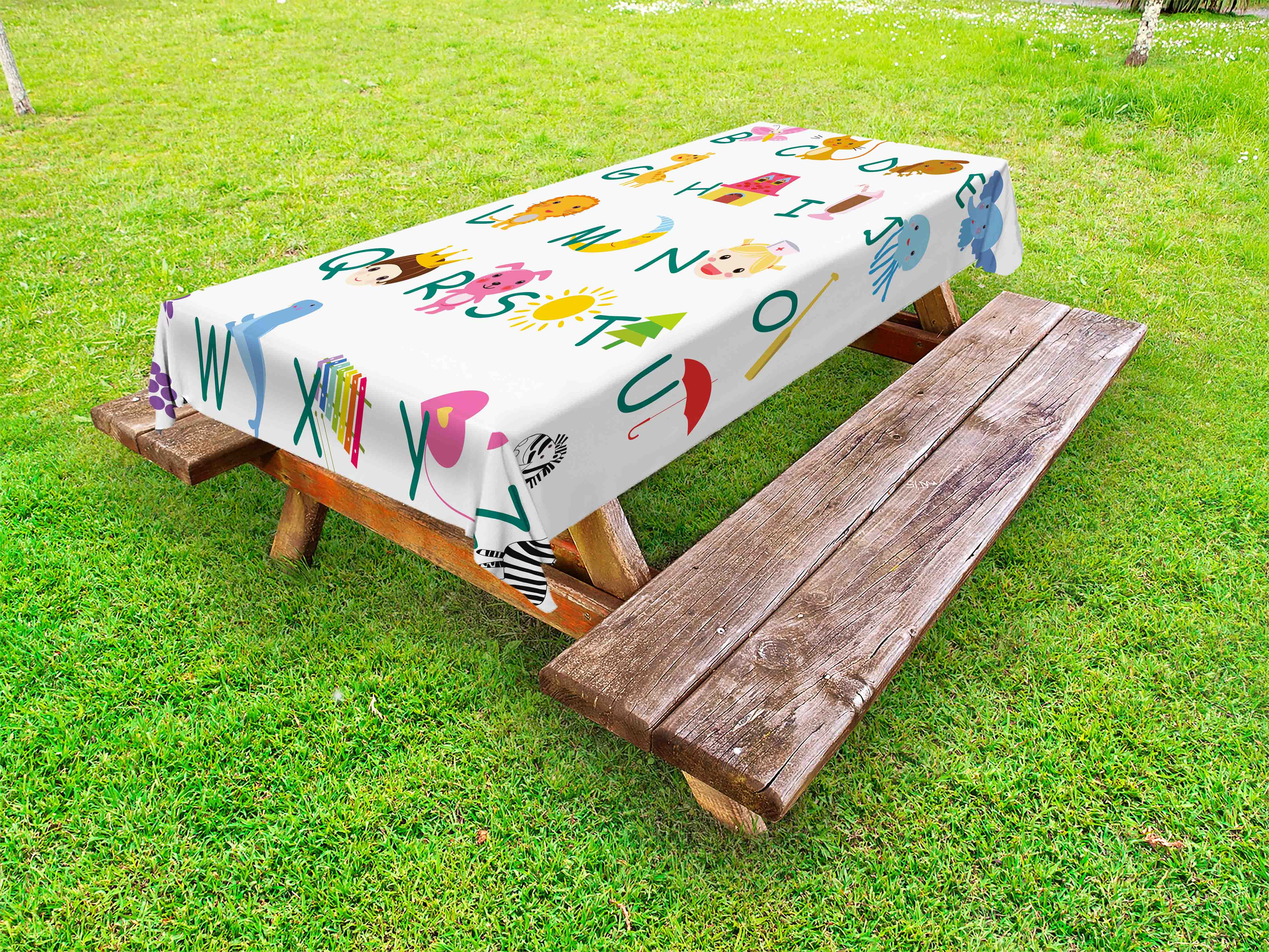 Educational Outdoor Tablecloth, Cute Kids Alphabet with Fruits Animals ...