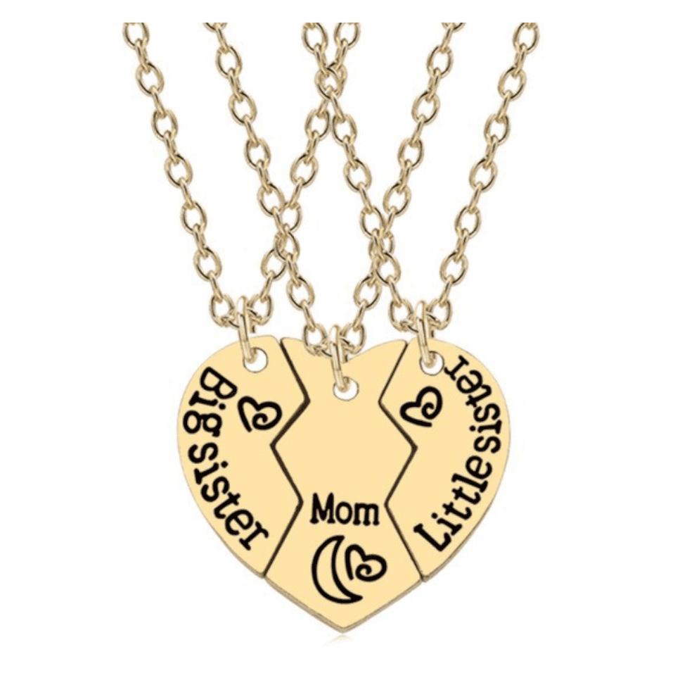 3-Piece Heart Necklace Big Sister Little Sister Mom Three Goldplated ...