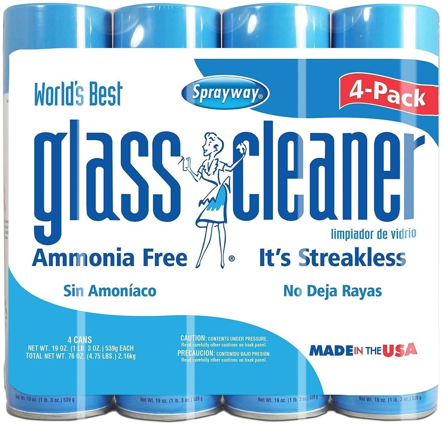 Sprayway, Sprayway Glass Cleaner, 19 oz Cans, Pack of 4, Blue and White ...