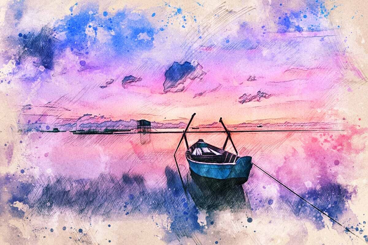 Sunset And Boat CANVAS OR PRINT WALL ART Walmart