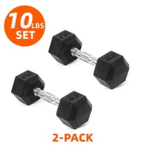FlexWave Rubber Encased Hex Dumbbell – 10-50 lb, Black, Durable Non ...