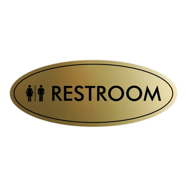 Signs ByLITA Oval UNISEX RESTROOM Sign (Brushed Gold) - Small 2x5 ...