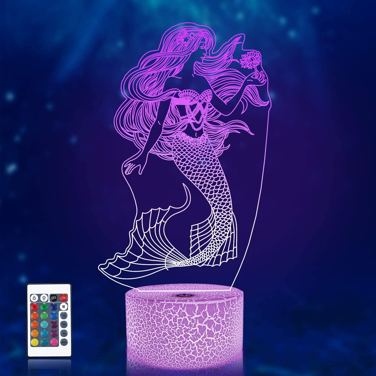 Mermaid 3D Illusion Night Light, Hologram Optical Lamp 16 Colors with ...