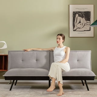 79 Inch Sofa Bed Convertible Futon, Track Arms, Gray Square Tufted ...