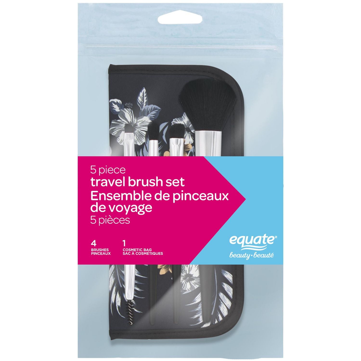 Equate Beauty 5 Piece Travel Brush Set, Includes 4 brushes and 1 ...