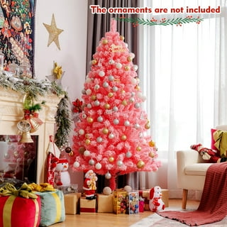 Costway 7ft Pink Artificial Christmas Tree Hinged Full Fir Tree Metal ...