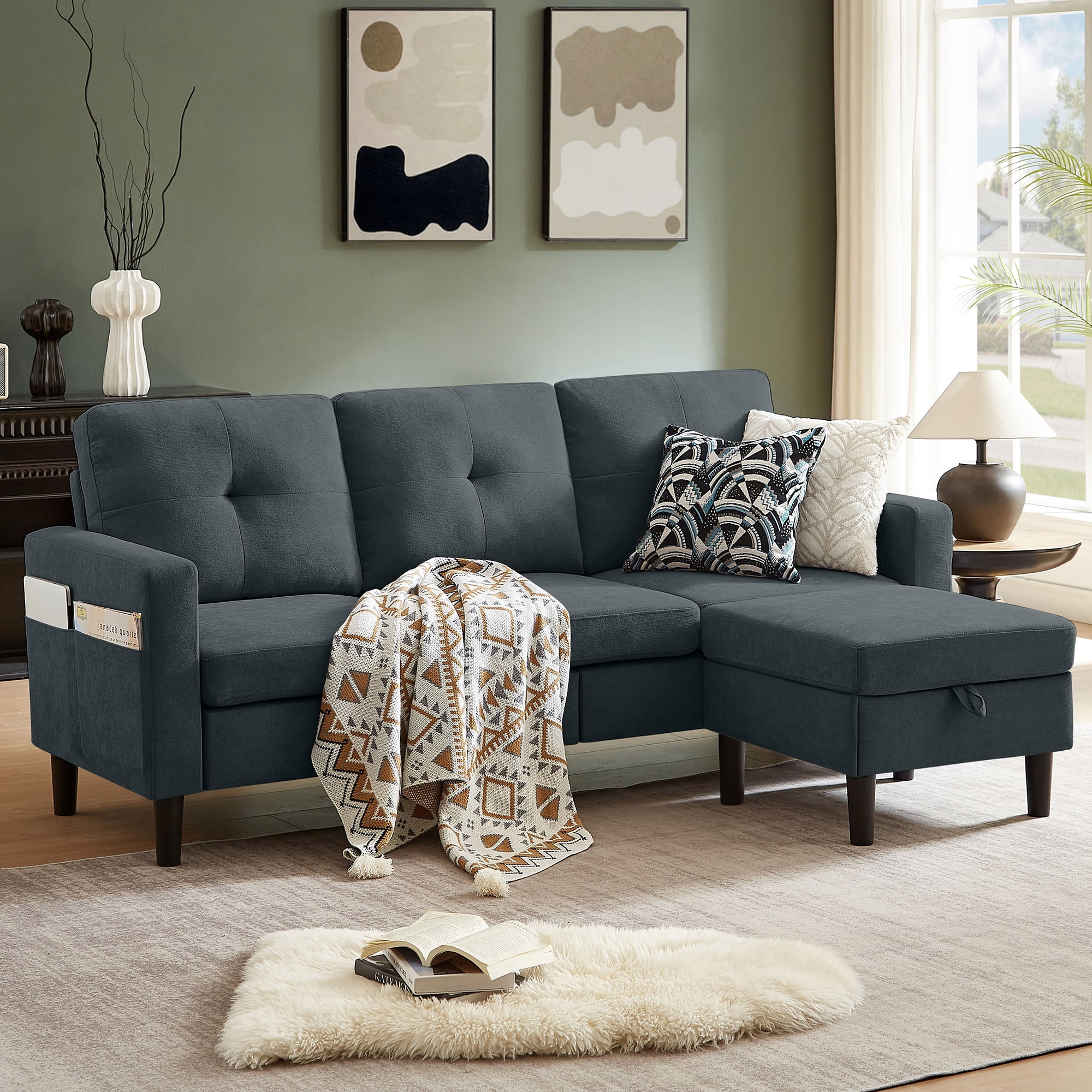 Convertible Sectional Sofa, Small L Shaped 3-Seat Couch with Reversible ...