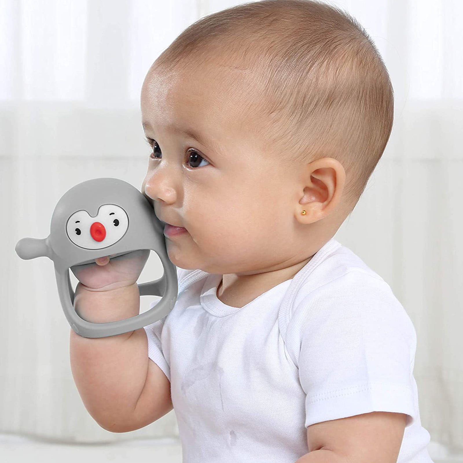 Children's Soft Silicone Cartoon Teether Holder Baby Teething Molar ...
