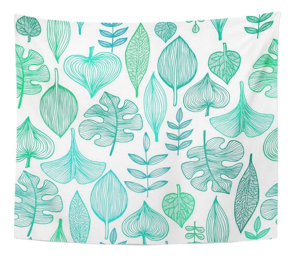 ZEALGNED Abstract with Teal Leaves and Botany Contour Doodle Drawing ...