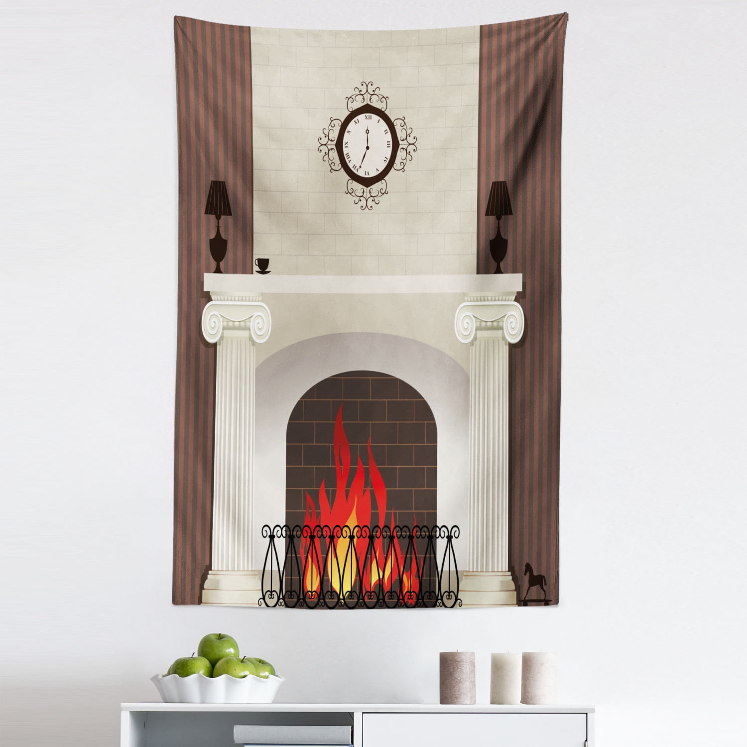 Fireplace Tapestry, Greek Columns Architecture Antique Style Victorian ...