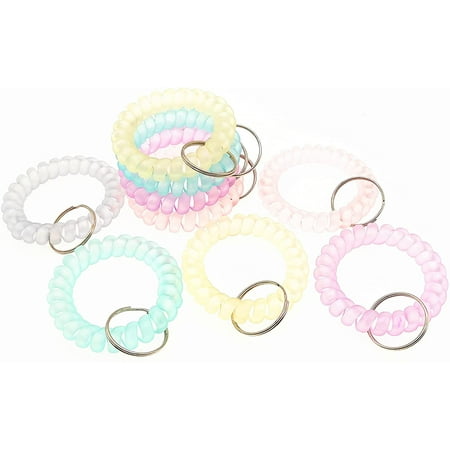 7 Pack Colorful Plastic Spiral Coil Wrist Band Key Ring Chain Flexible ...