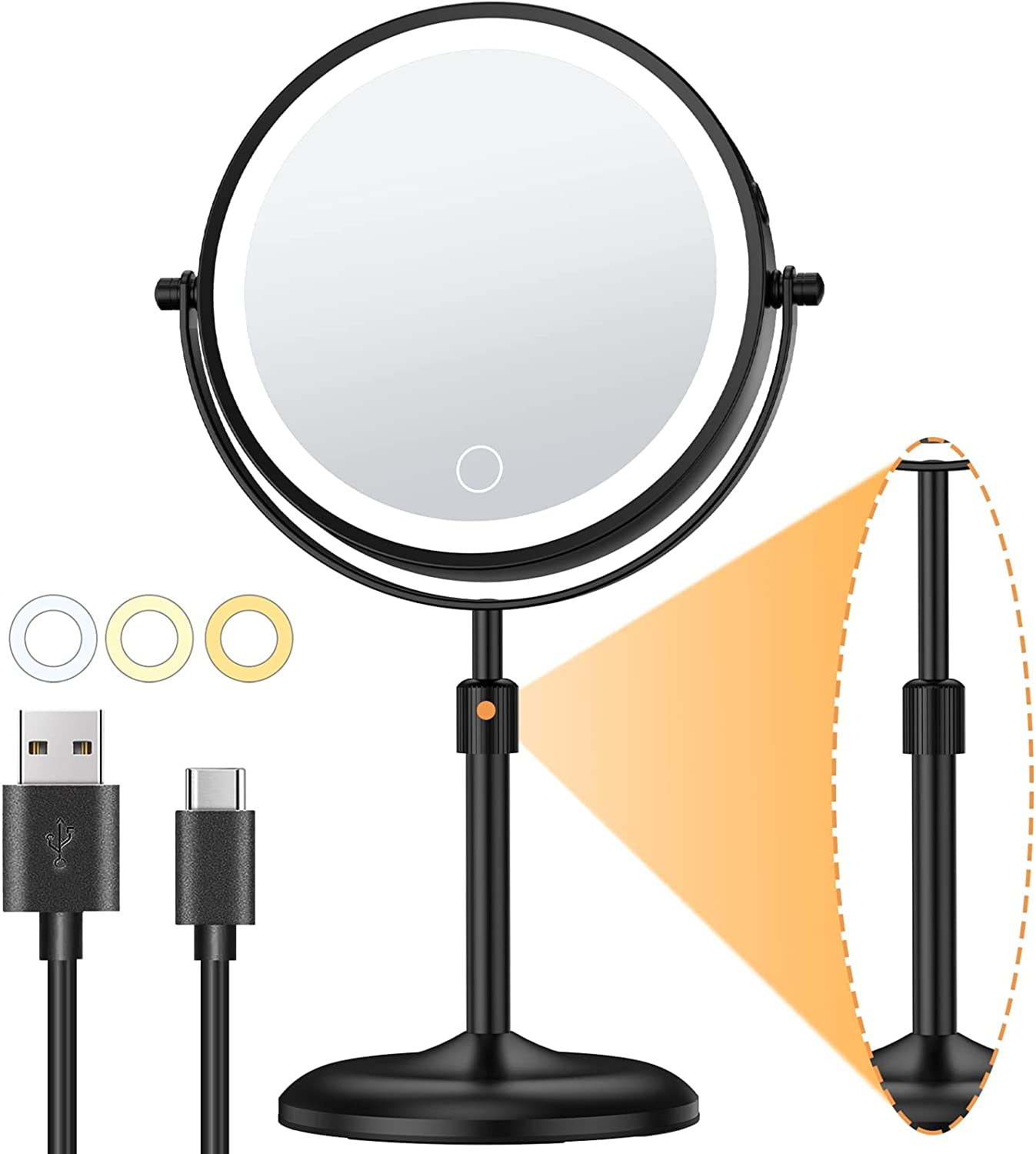Houflody Lighted Makeup Mirror with Magnification 10X, 3 Color Dimmable ...