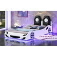 LOOM Wood Twin Size Race Car-Shaped Platform Bed with LED and ...